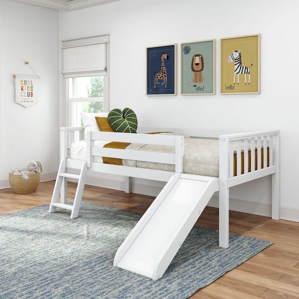 Max & Lily Soren White Twin Wood Low Loft Bed with Slide 2180126001-002 ...
