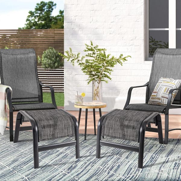 AURA OUTDOOR 2-Pieces Outdoor Textile Metal Outdoor Portable Footstool ...