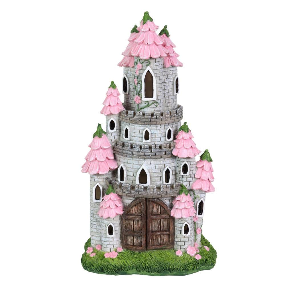 Exhart Solar Hand Painted Fairy Castle, Pink Petal Roof, 5.5 by 10 ...