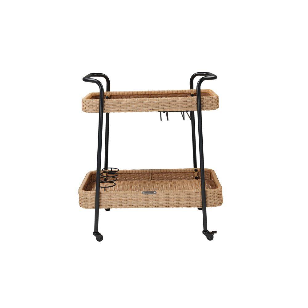 UPLAND Outdoor Bar Cart Tray with Wheels, 2-Tier Wicker Rolling Bar ...