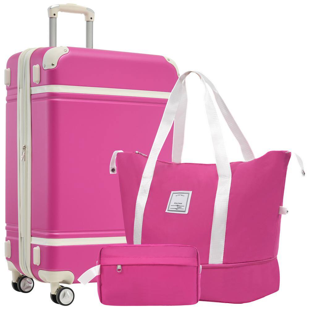 Merax 3-Piece Pink ABS Hardshell Double Spinner 28in. Luggage Set with ...