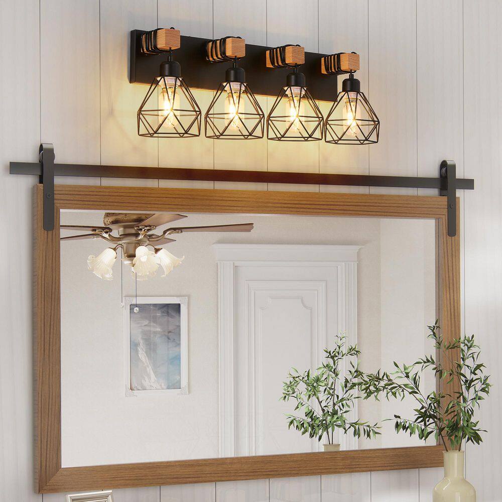 Sunpez 24 in. W 4 Light Black Vanity Light for Bathroom Modern Light ...