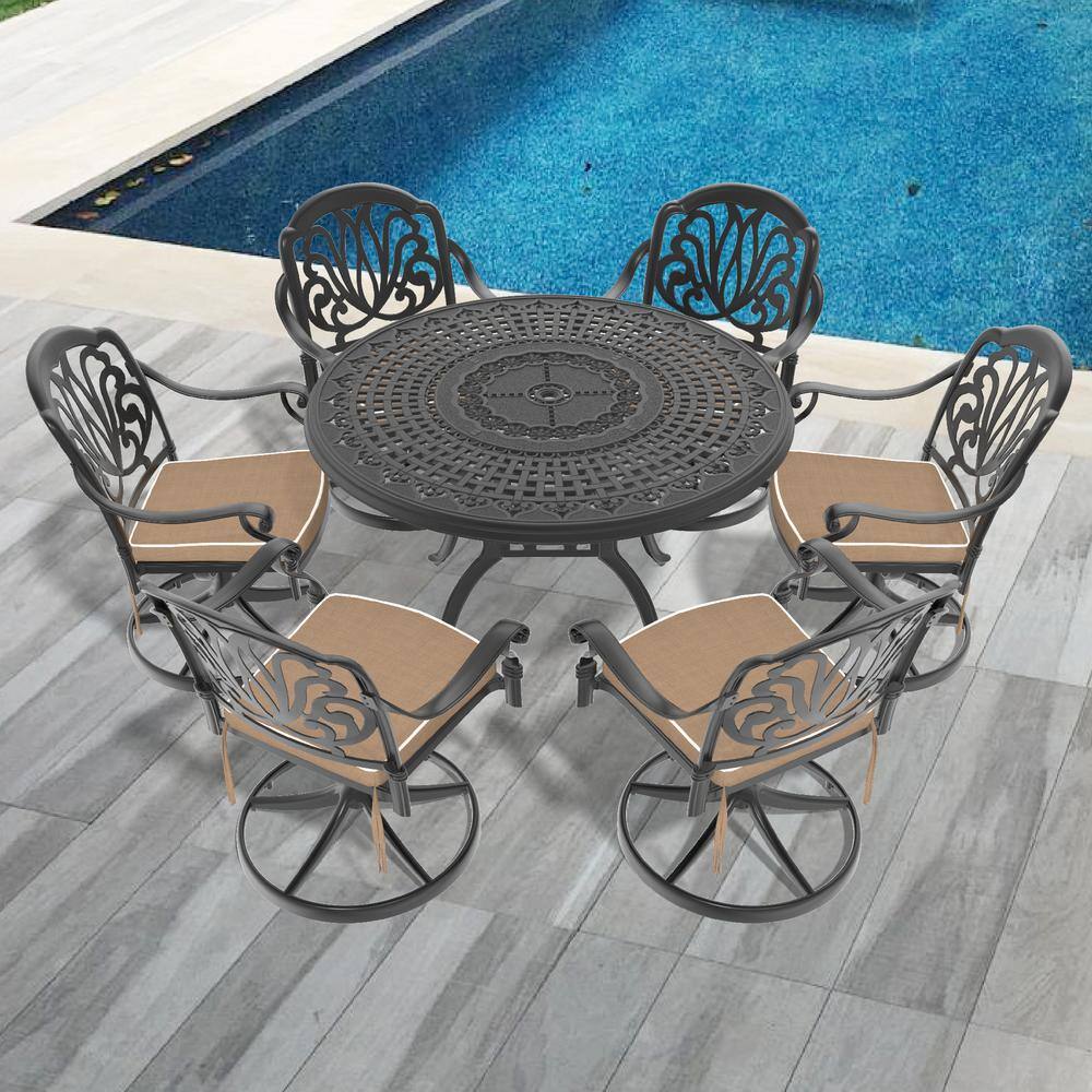 Willit Elizabeth 7-Piece Cast Aluminum Patio Outdoor Dining Set with ...
