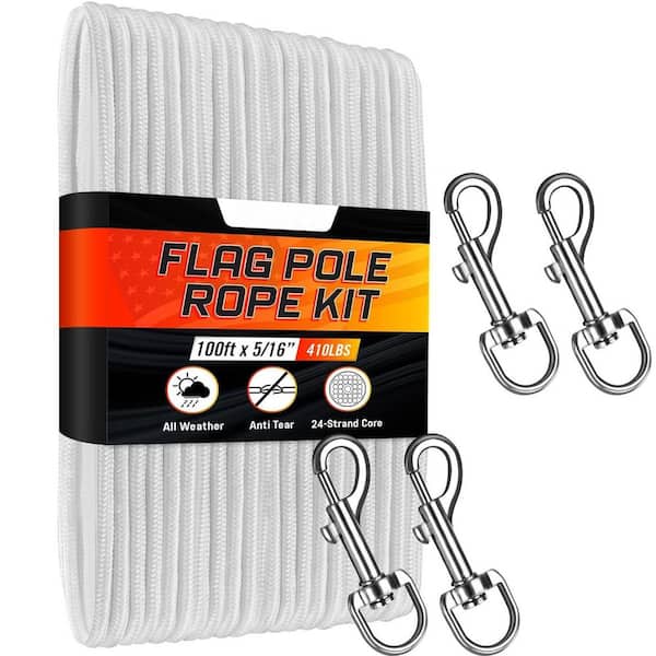 5/16 in. Nylon Flagpole Rope Kit with Zinc Alloy Swivel Snap Hooks, 410 ...