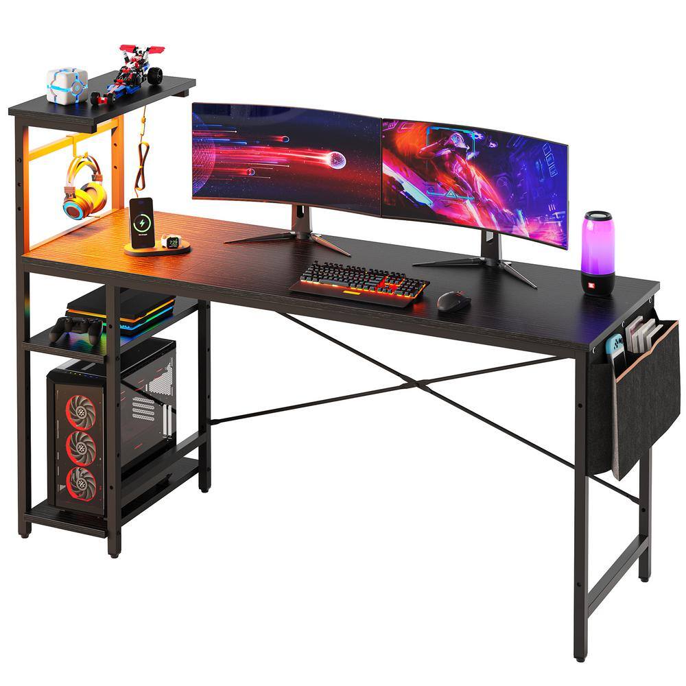 Bestier 61 in. LED Gaming Desk with 4-Tiers Reversible Storage Shelves ...