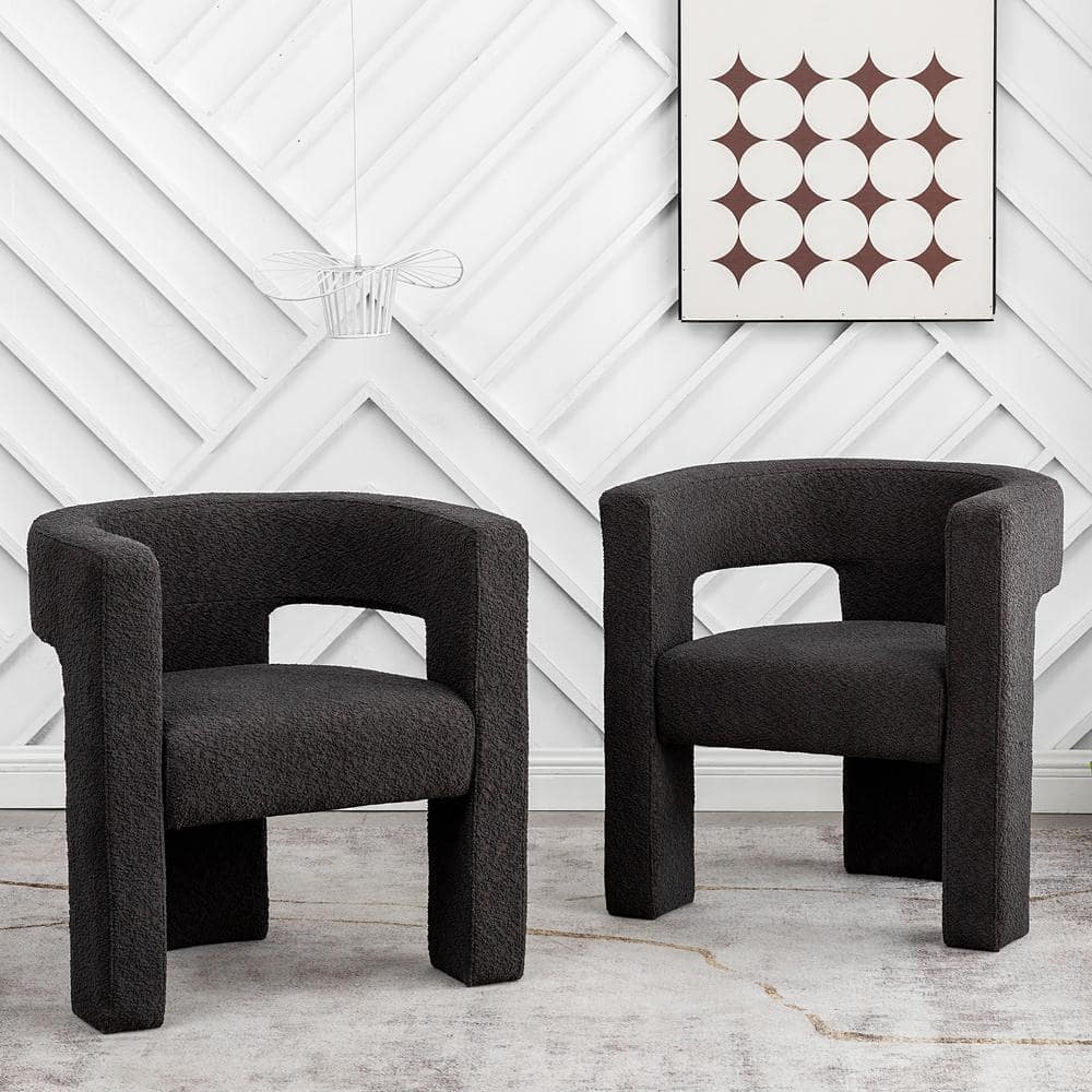 KINWELL Jet Black 28 in. Wide Boucle Upholstered Square Armchair (Set ...