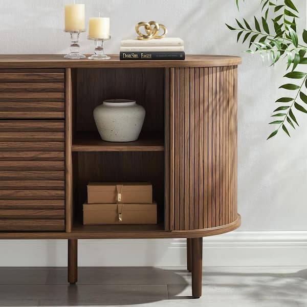 MODWAY Harlan Walnut MDF 67 in. Fluted Oval Sideboard Cabinet with ...