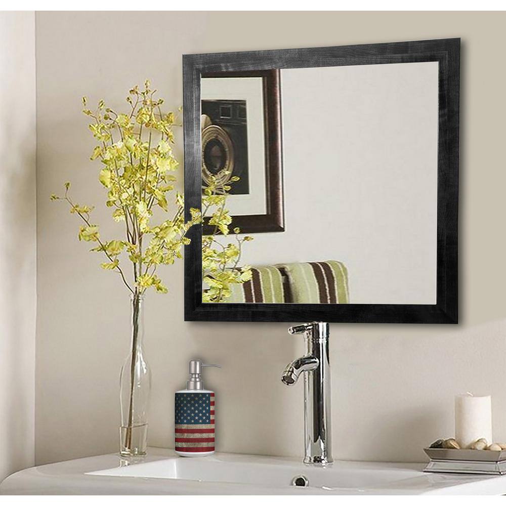 34 In W X 34 In H Framed Square Bathroom Vanity Mirror In Black S045L