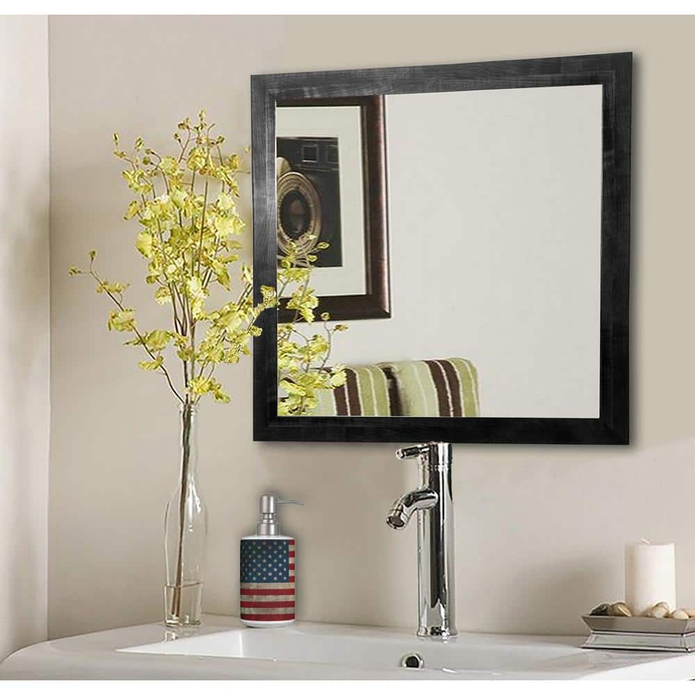 24 in. W x 24 in. H Framed Square Bathroom Vanity Mirror in Black S045M ...