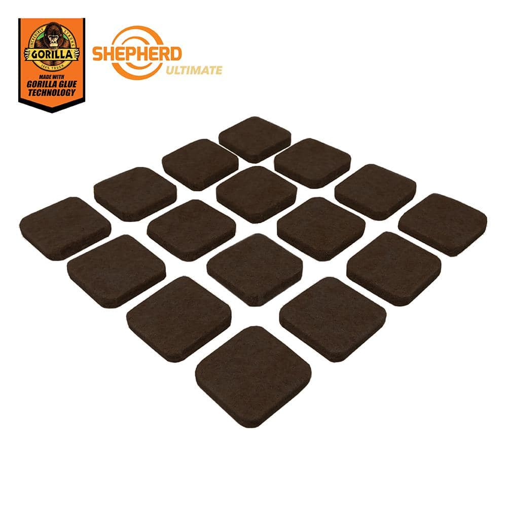 Shepherd Ultimate 1 in. Brown Square Self-Adhesive Furniture Felt Pads ...