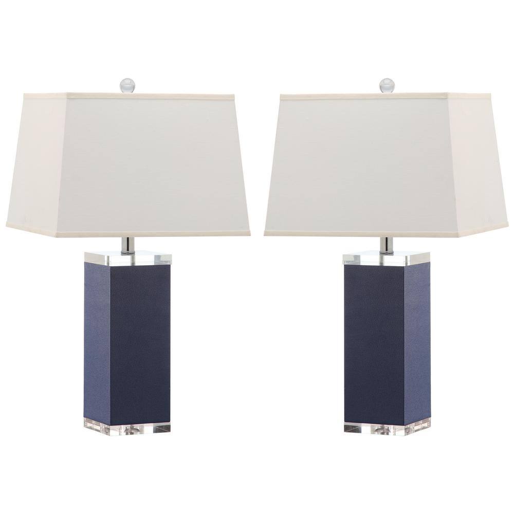SAFAVIEH Deco Leather 27 in. Navy Table Lamp with White Shade (Set of 2 ...