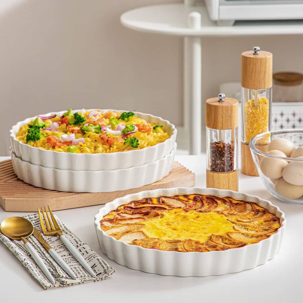 Wudkey 10 in. Round Porcelain Pie Pan with Ruffled Edge, Non-Stick ...