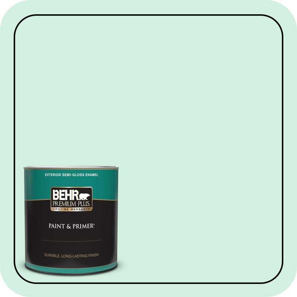 BEHR PREMIUM PLUS 1 qt. #480C-2 Pastel Jade Semi-Gloss Enamel Exterior ...
