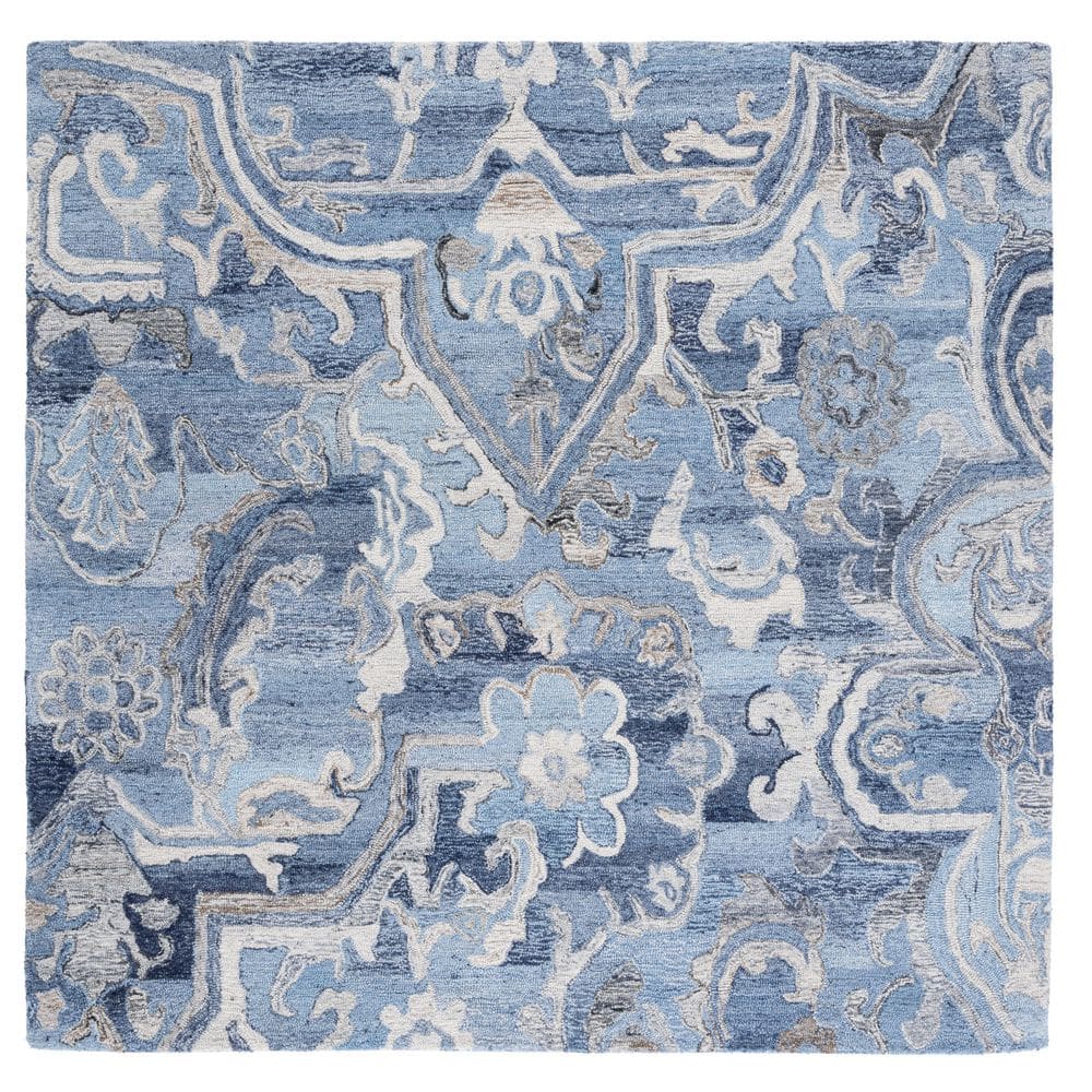 SAFAVIEH Marquee Blue/Gray 6 ft. x 6 ft. Abstract Floral Square Area ...