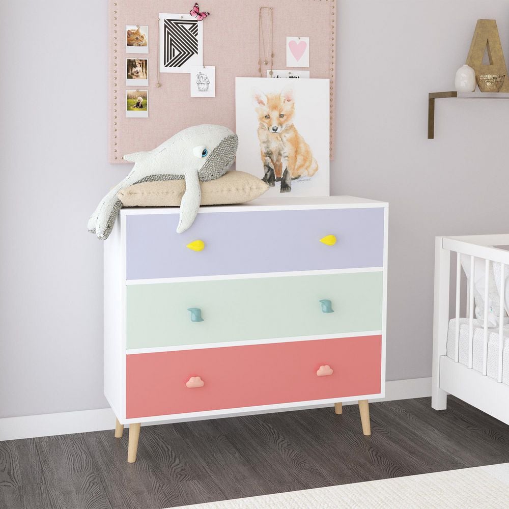 Noble House Godfrey Purple+Green+Red 3 Drawer 31.5 in. Wide Chest of ...