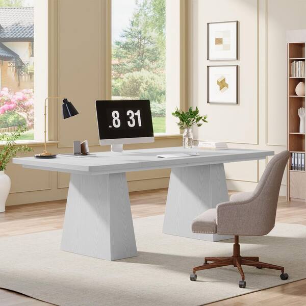 BYBLIGHT 63 in. Rectangle White Engineered Wood Executive Desk, Large ...