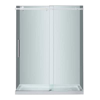 Aston Moselle 48 in. x 77-1/2 in. Completely Frameless Sliding Shower Door in Stainless Steel ...