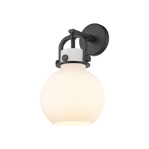Innovations Newton Sphere 1-Light Matte Black Wall Sconce with White ...