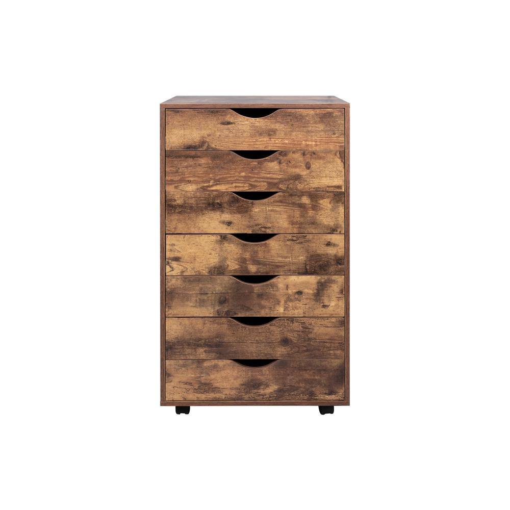 HOMESTOCK 7-Drawer Rustic Brown 34.2 in. H x 15.7 in. W x 18.8 in. D ...