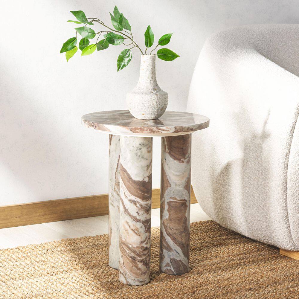 SAFAVIEH Giabella 16 in. White/Brown Round Marble End Table SFV9715B ...
