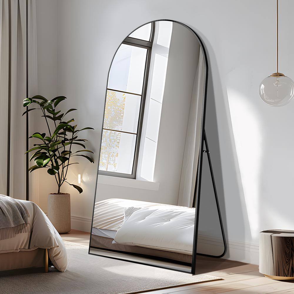 28 in. W x 59 in. H Modern Arch Metal Framed Black Full Length Floor ...