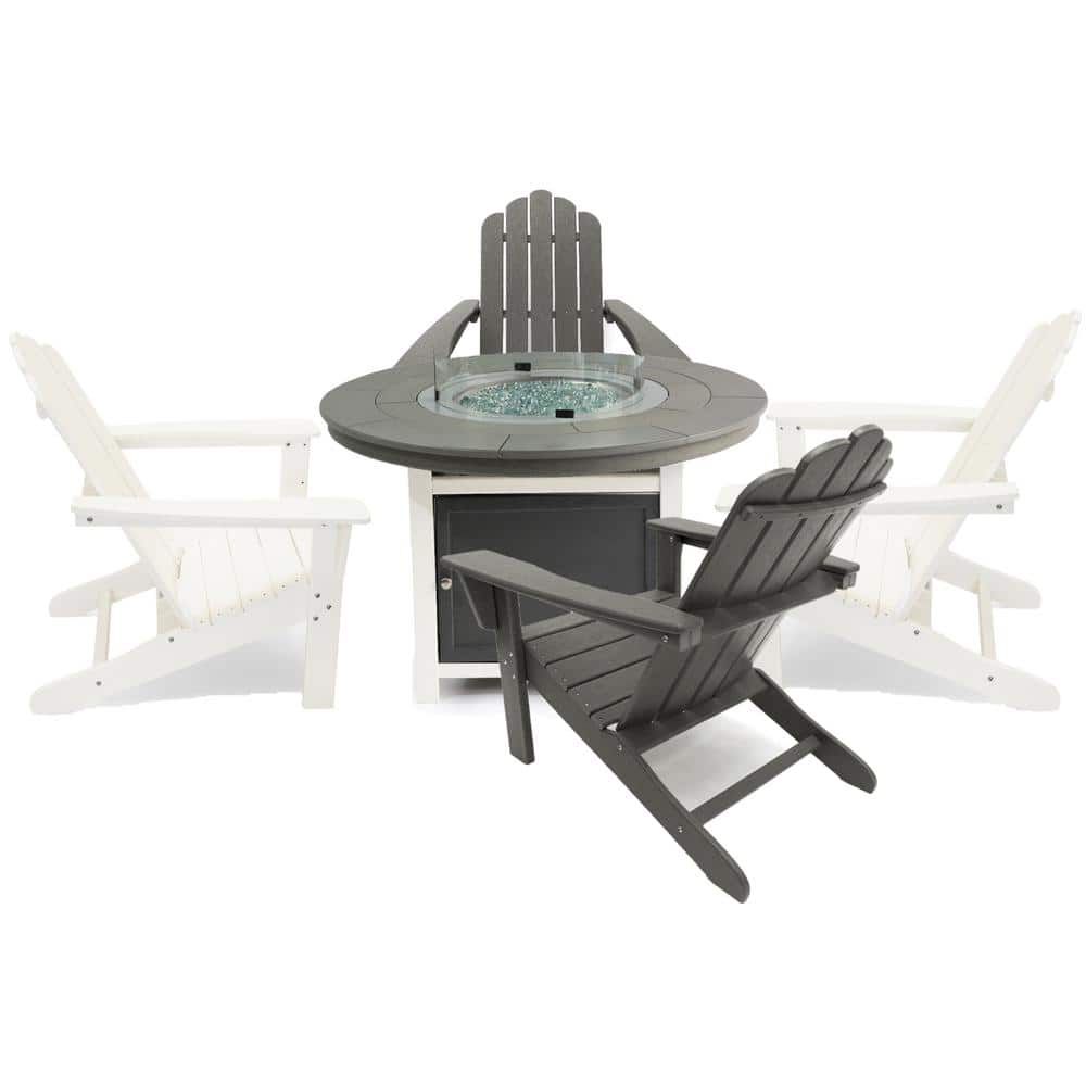 LuXeo Vail 48 in. 2-Tone Gray Round Top Fire Pit, 5-Piece Plastic Patio ...