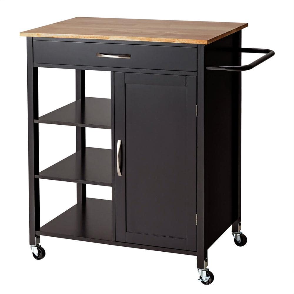 Gymax Black Mobile Island Kitchen Cart Serving Utility Trolley Drawer ...