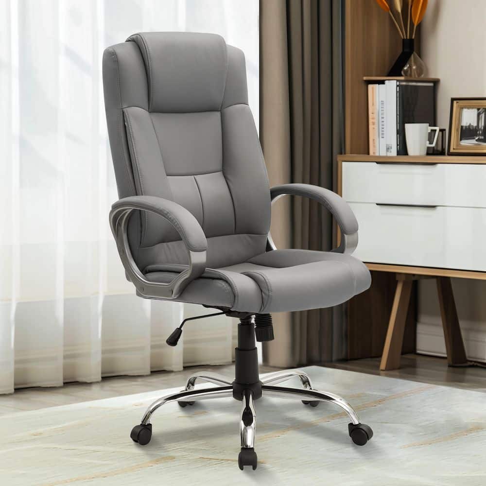 HOMESTOCK Gray High Back Executive Adjustable Height Faux Leather ...