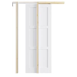 ARK DESIGN 60 in. x 80 in. Paneled White Primed MDF Pocket Sliding Door ...