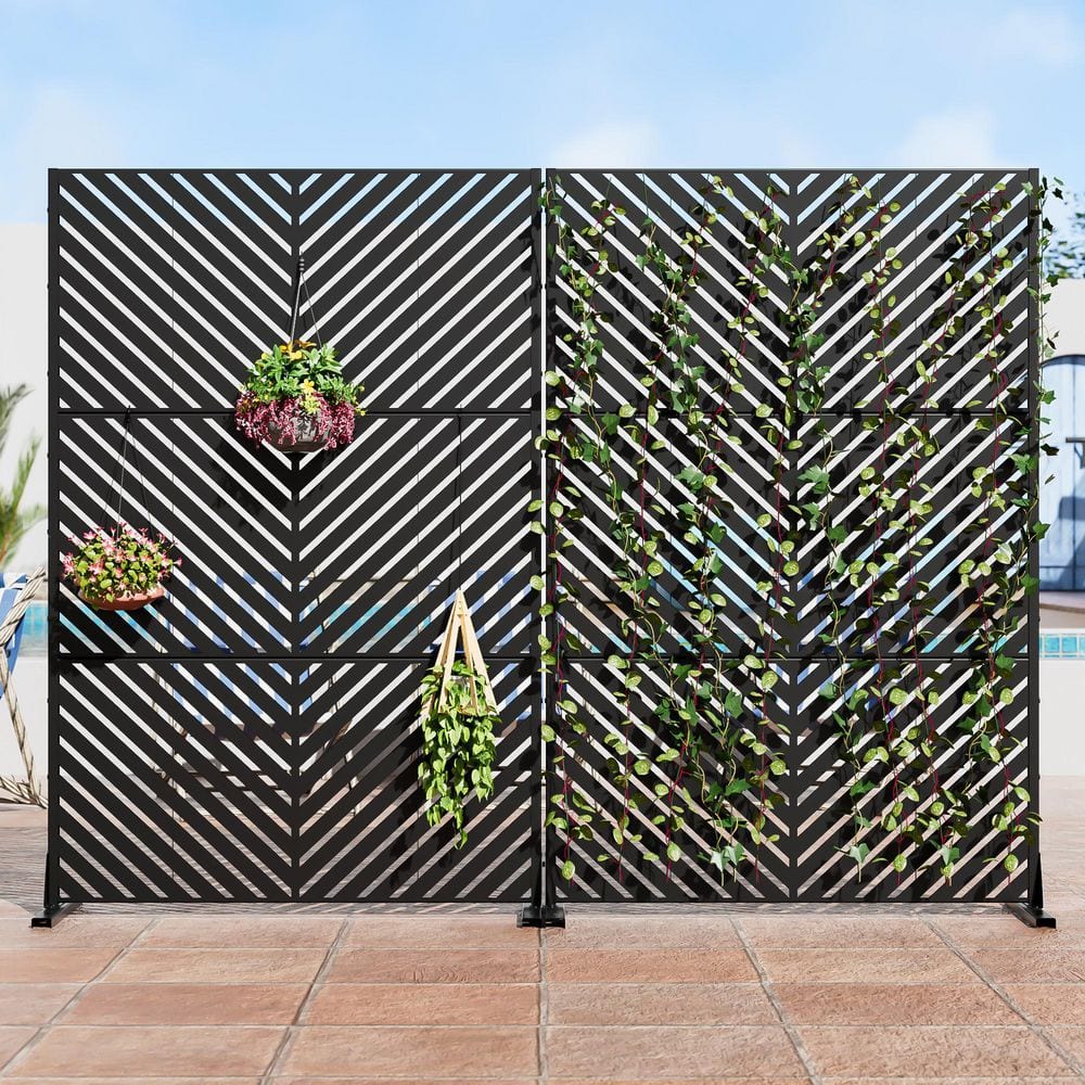 Dovelina 2-Piece 47 in. x 72 in. Black Textured Metal Garden Screens ...