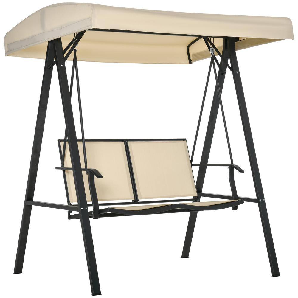 Tenleaf 59 in. Beige 2-Person Metal Outdoor Patio Swing with Adjustable ...
