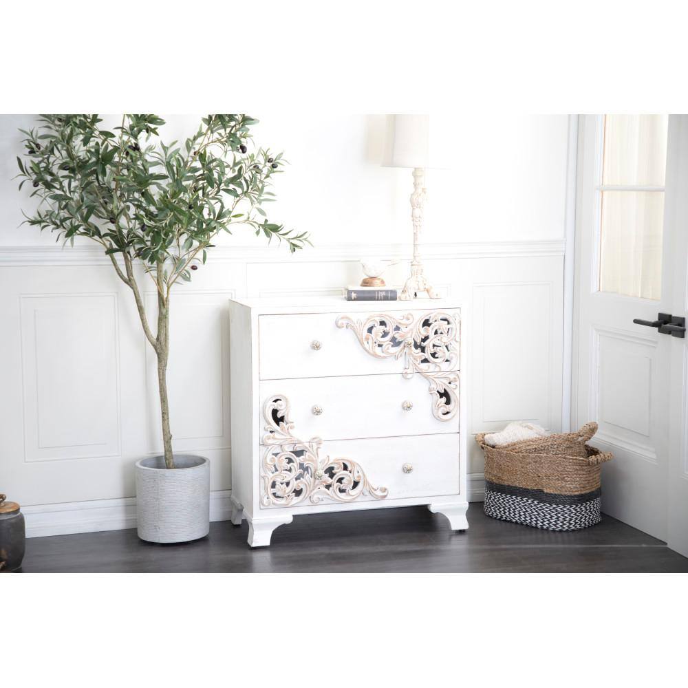 Litton Lane White Wood Intricately Carved Scroll Chest 31 in. X 30 in ...
