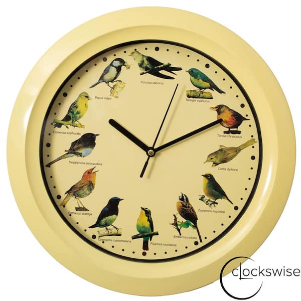 CLOCKSWISE Clockswise 12" Round Decorative Singing Bird Wall Clock ...
