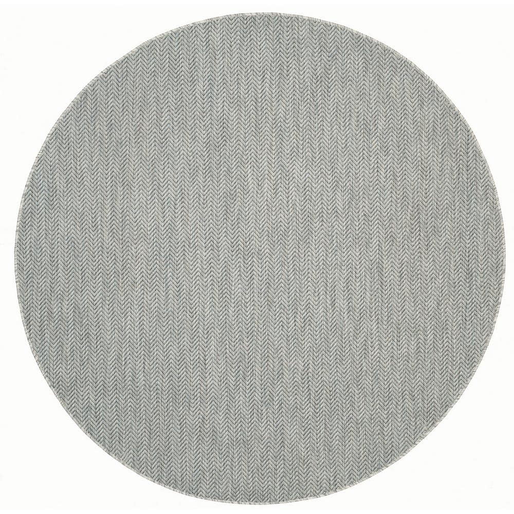 SAFAVIEH Courtyard Gray/Navy 5 ft. x 5 ft. Indoor/Outdoor Round Area ...