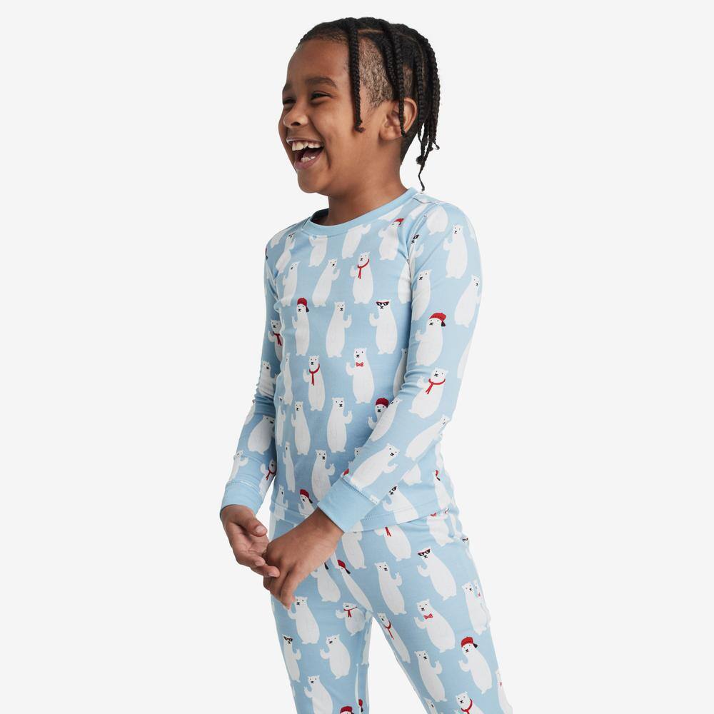 The Company Store Company Cotton Printed Unisex 5 Blue/White Pajama Set ...