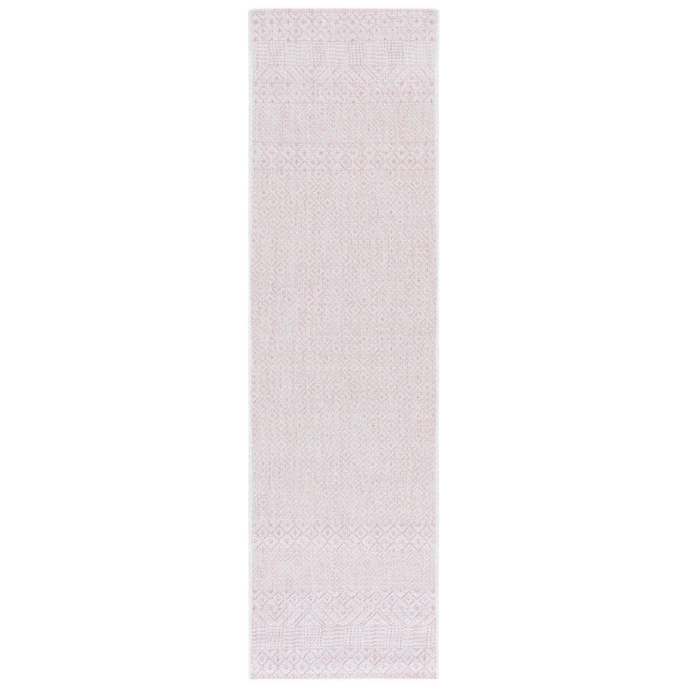 SAFAVIEH Courtyard Ivory/Soft Pink 2 ft. x 12 ft. Geometric Diamond ...