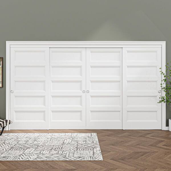 ARK DESIGN 144 in. x 80 in. Paneled 5-Lite White Primed MDF Composite ...
