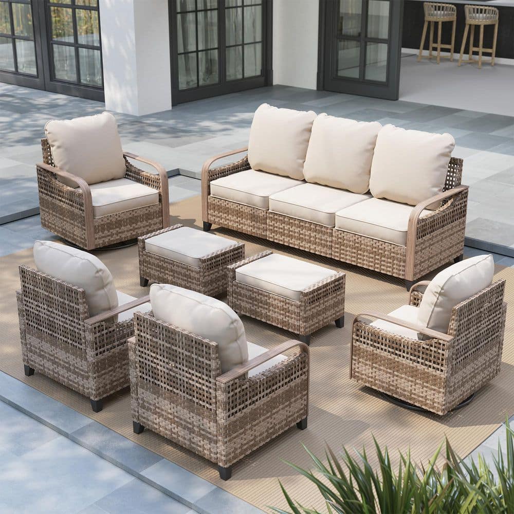 Poteban 7-Person 7 Pieces Outdoor Conversation Set with 2-Ottomans ...