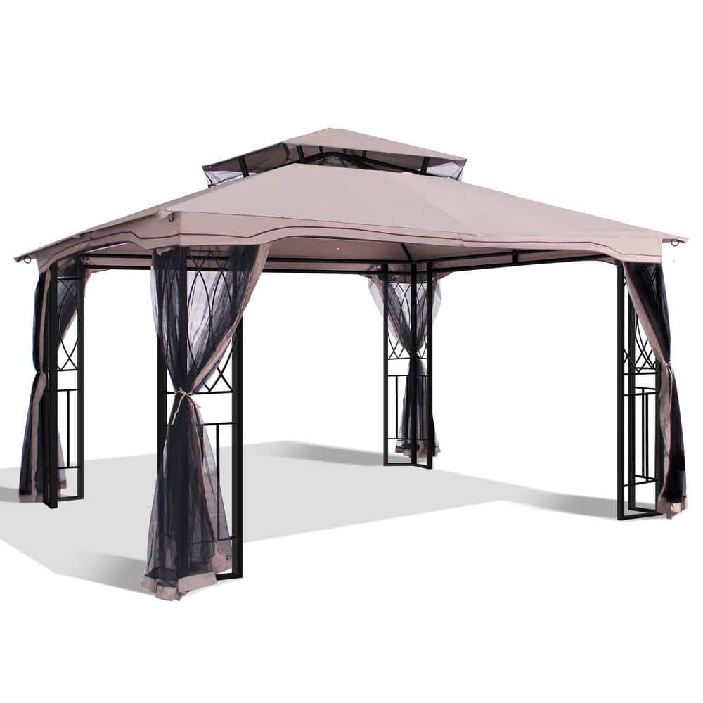 COVERONICS Outdoor 11 ft. x 13 ft. Taupe Steel Frame Gazebo with Canopy ...