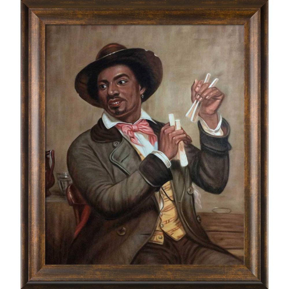 LA PASTICHE Bone Player by William Sidney Mount Modena Vintage Framed Typography Oil Painting ...