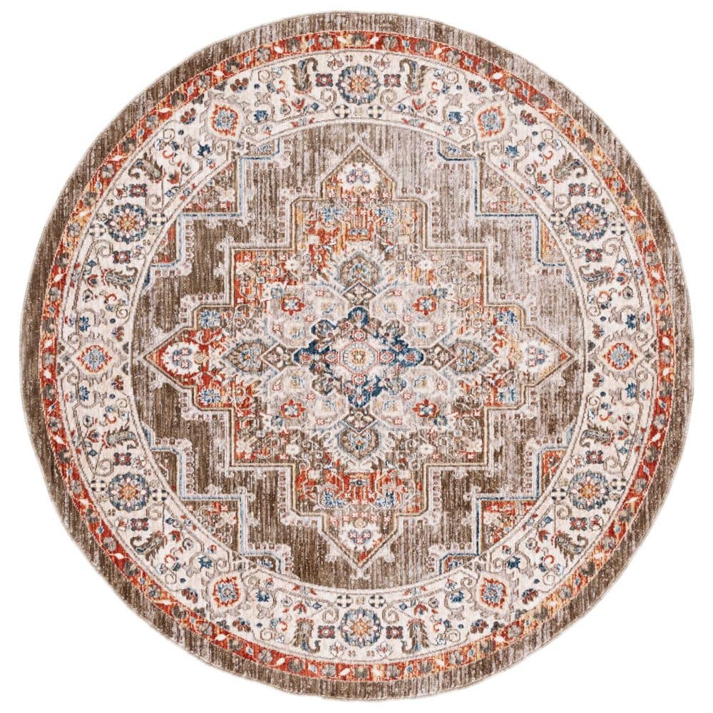 SAFAVIEH Olympia 6 ft. x 6 ft. Green/Ivory Ornate Medallion Round Area ...