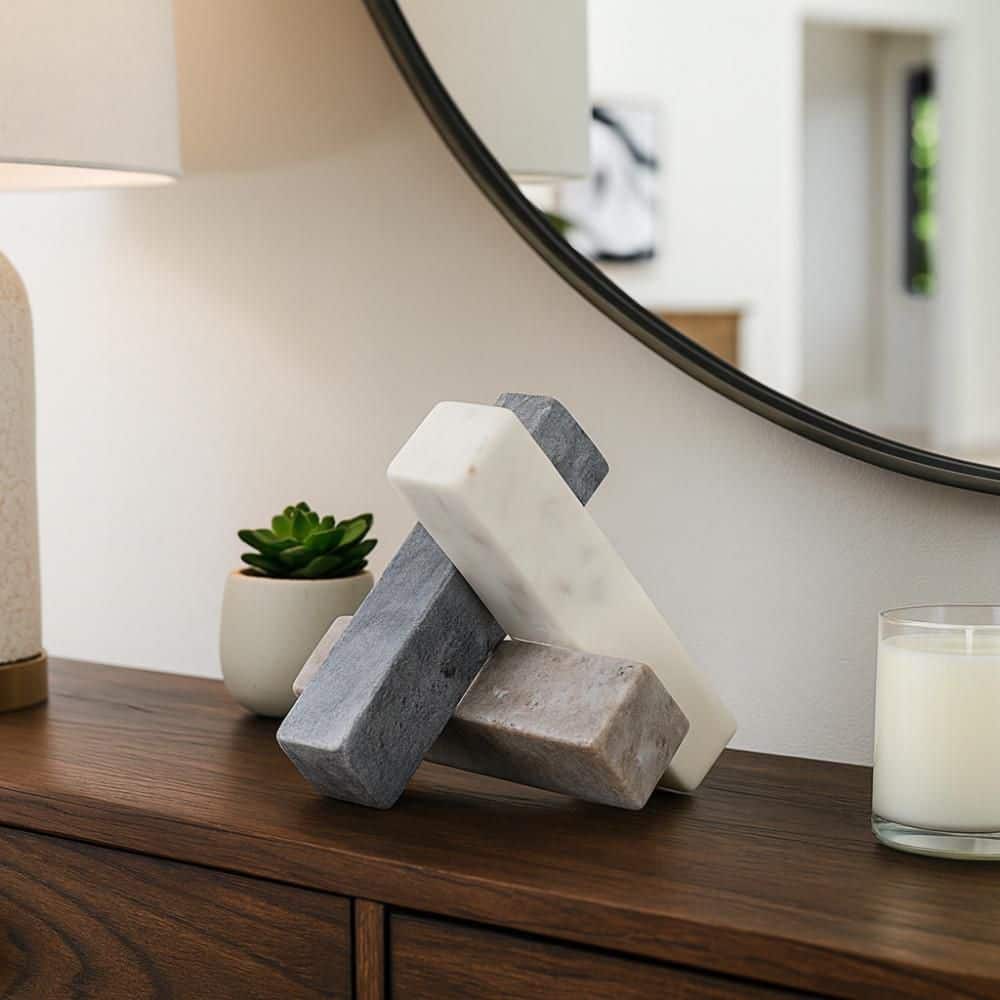 Liv & Skye White/Black 6 in. x 6 in. Marble Modern Jack Sculpture 18611 ...