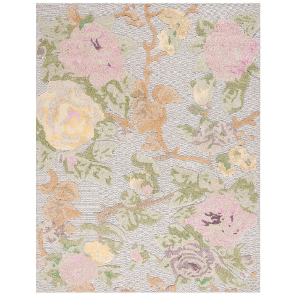 SAFAVIEH Glamour 8 ft. x 10 ft. Pink/Gray High-Low Floral Area Rug ...