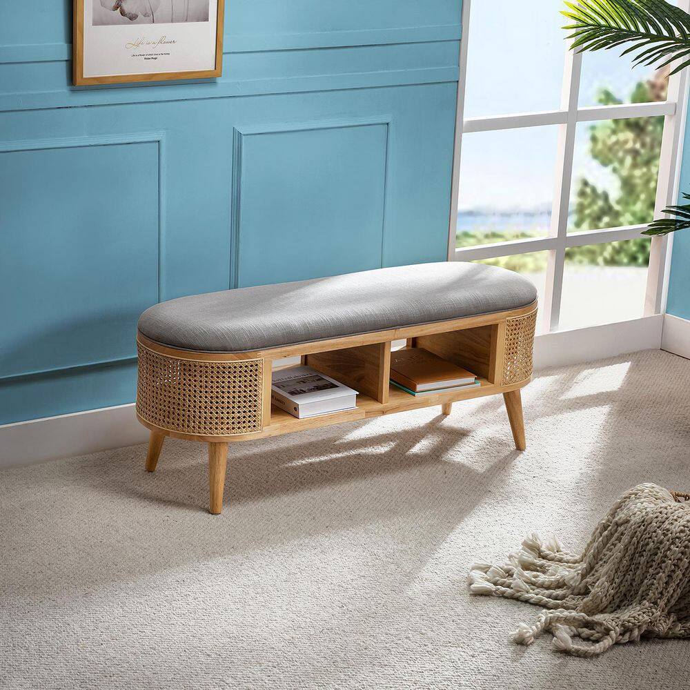 JAYDEN CREATION latoya Grey Storage bench with Solid Wood Legs BES0581 ...