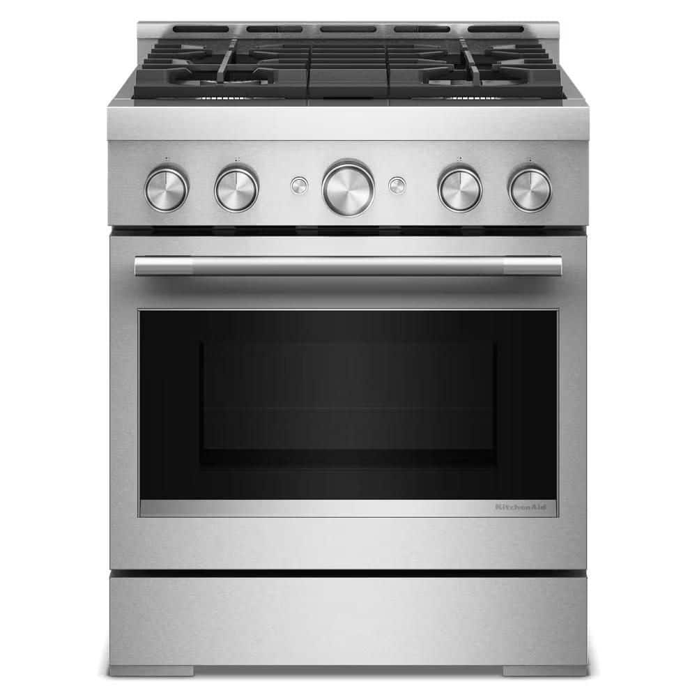 KitchenAid 30 in. 4 Burners Freestanding Gas Range in Stainless Steel ...