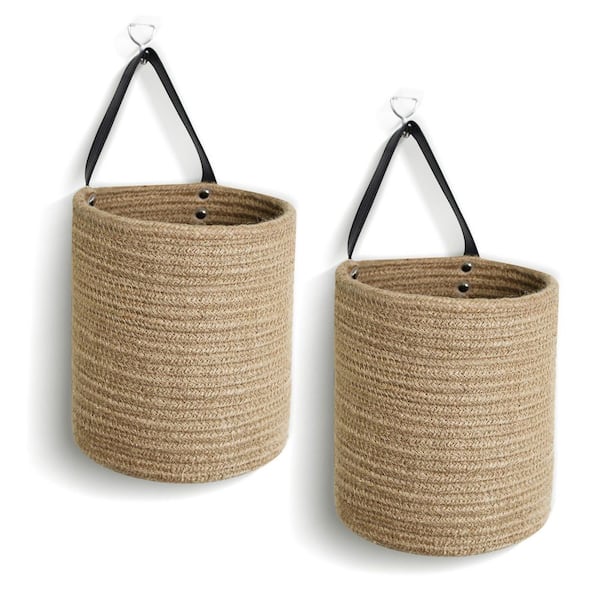 Augbeer 7 in. x 8 in. Small Fabric Wicker Hanging Basket for Plant ...