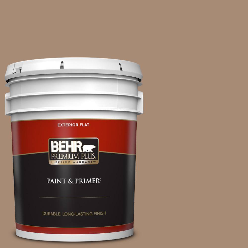 BEHR PREMIUM PLUS 5 gal. #N240-5 Rodeo Tan Flat Exterior Paint & Primer ...