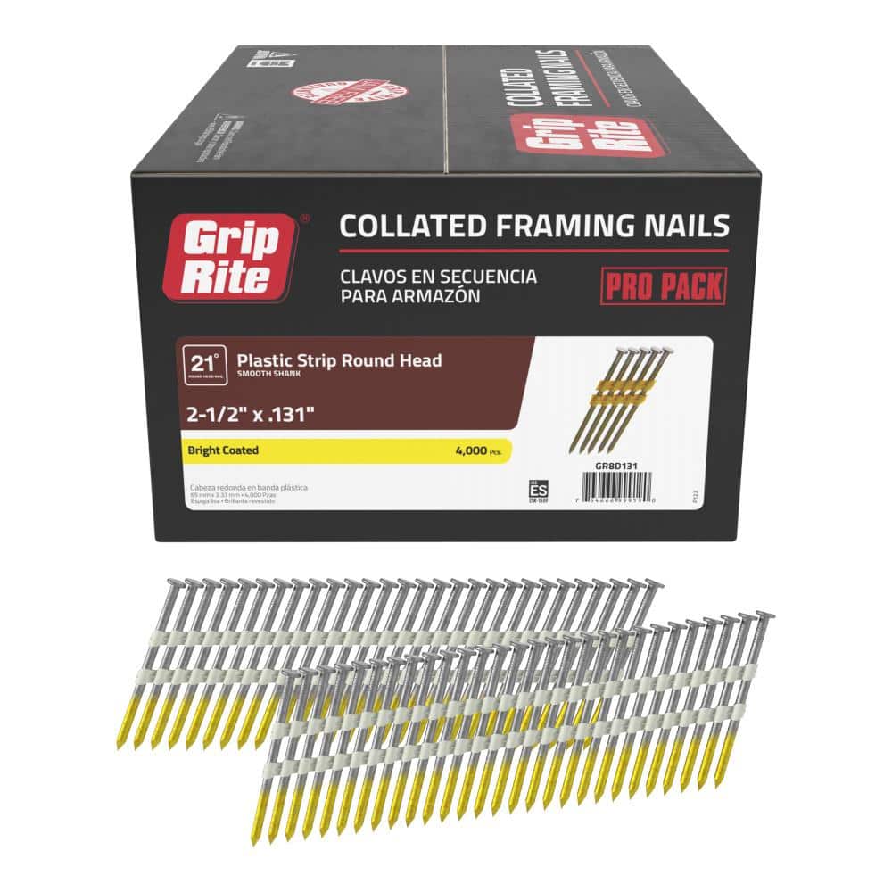 Grip-Rite 2-1/2 in. x 0.131 21-Degree Plastic Collated Bright-Coated ...