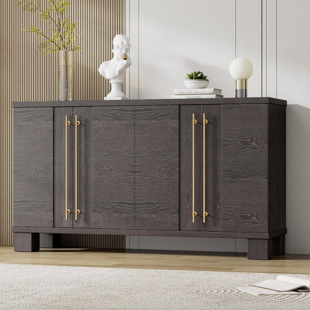 Harper & Bright Designs Retro-style Taupe Wood Top 60 in. Sideboard ...