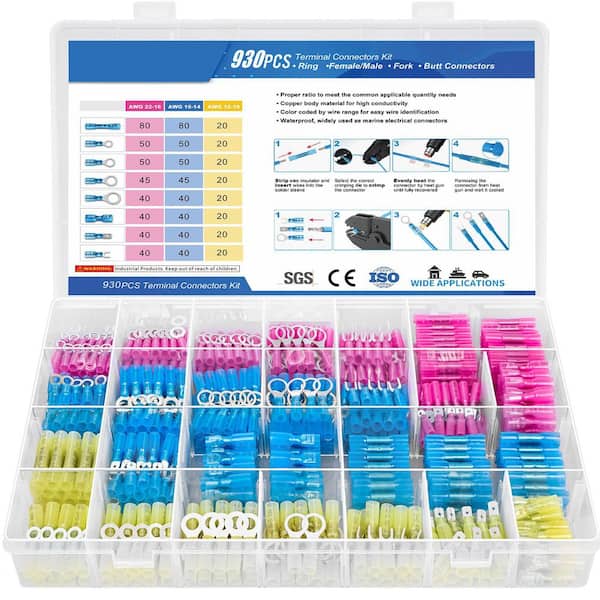 600-Piece Heat Shrink Wire Connectors Kit, Waterproof Electrical Terminals, Insulated Crimp ...